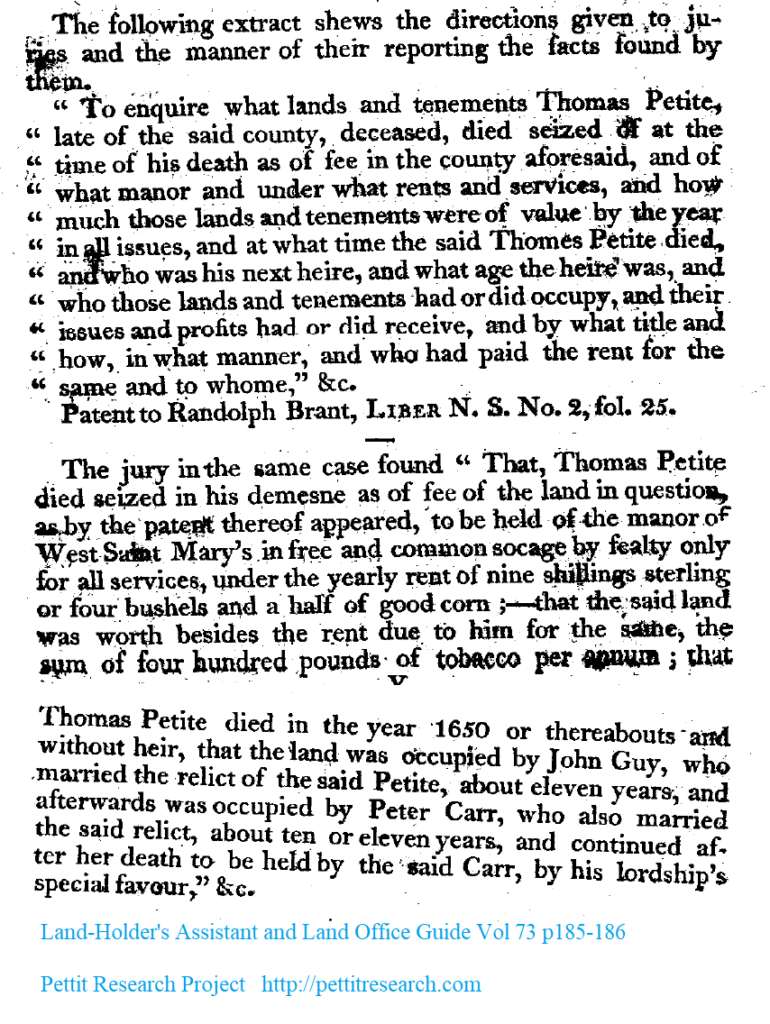 First Pettits in America #8 Thomas Petite 1639 Maryland Immigrant
