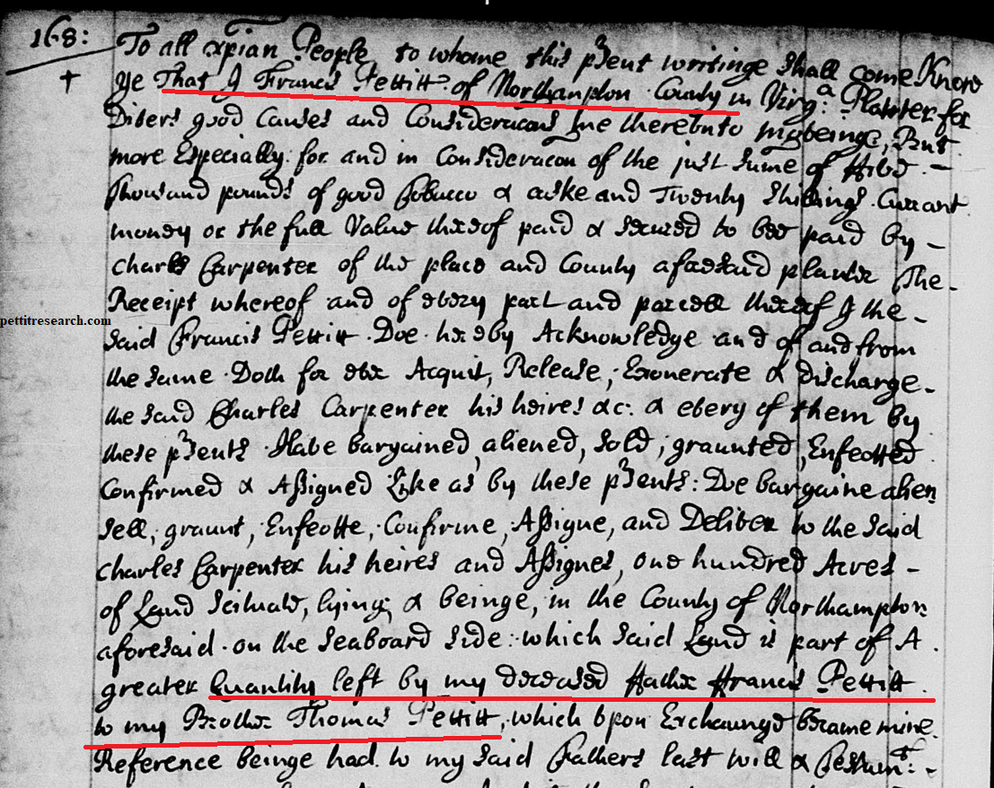 First Pettits in America Series #7 -Francis Pettit Virginia ~1630s