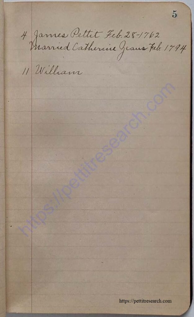 James Pettit (1725) and Martha McCune Family Record Book