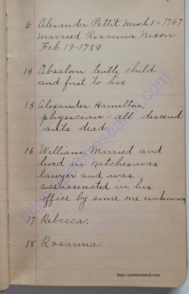 James Pettit (1725) and Martha McCune Family Record Book