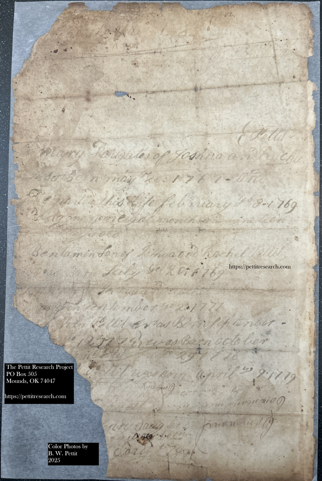 Color Photos of Joshua Pettit and Henry Pettit Family Bible Record