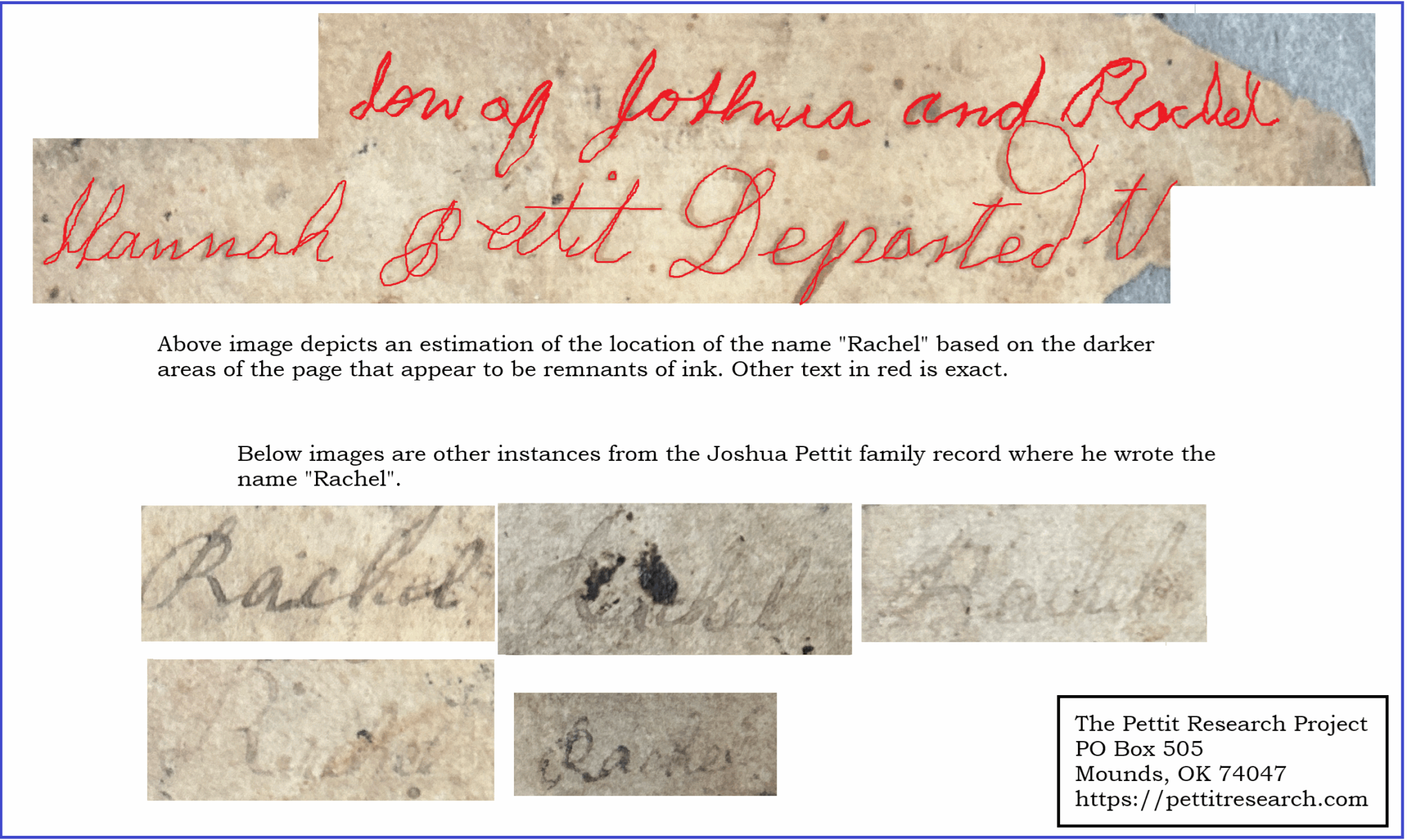 Rachel Pettit the Wife of Joshua Pettit (1734) of Spartanburg Co